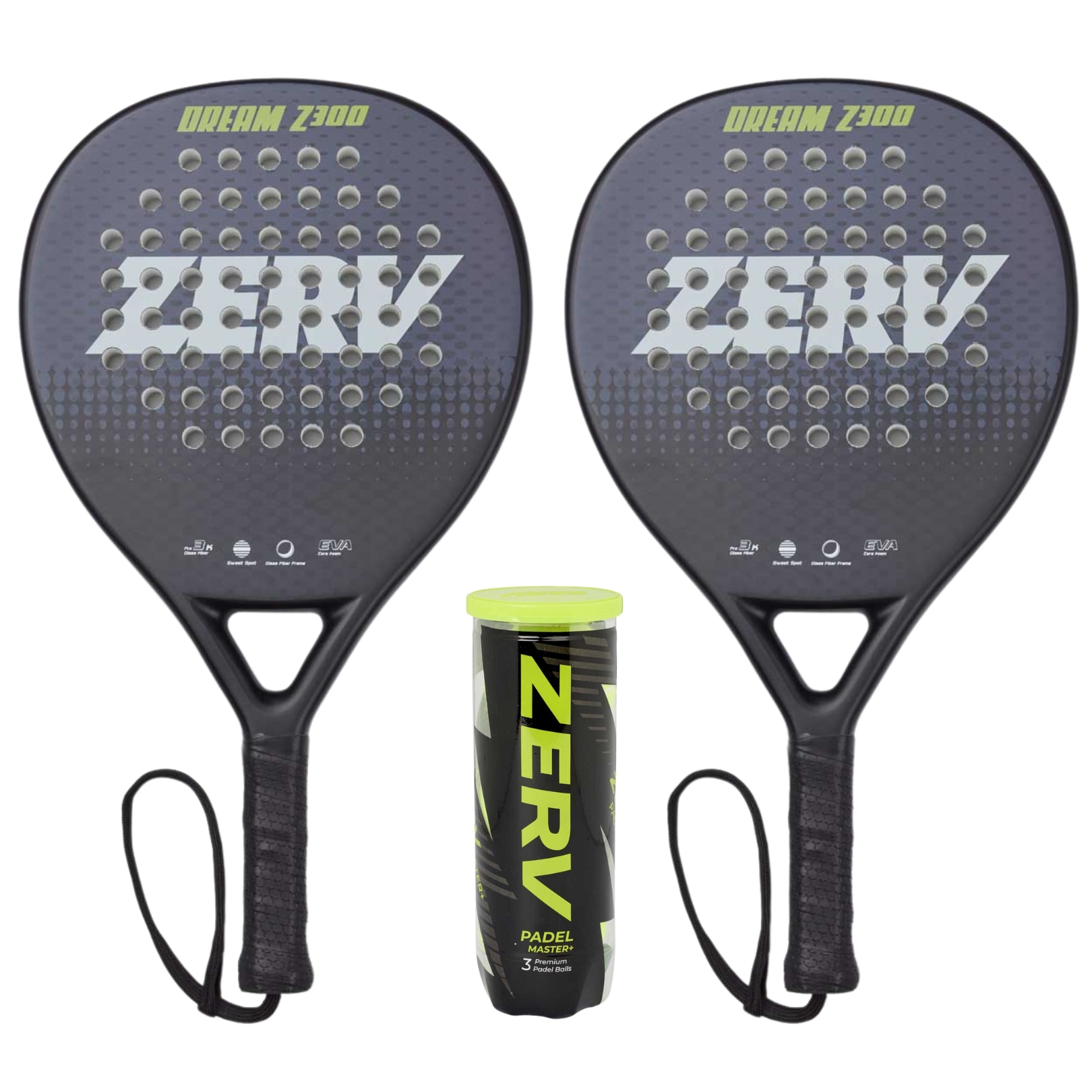 ZERV Padel Arrangement | Pakket met ballen + twee rackets